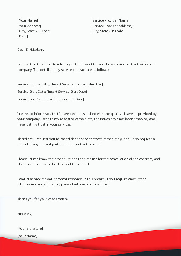 Cancellation Of Service Contract Letter Template Word Template