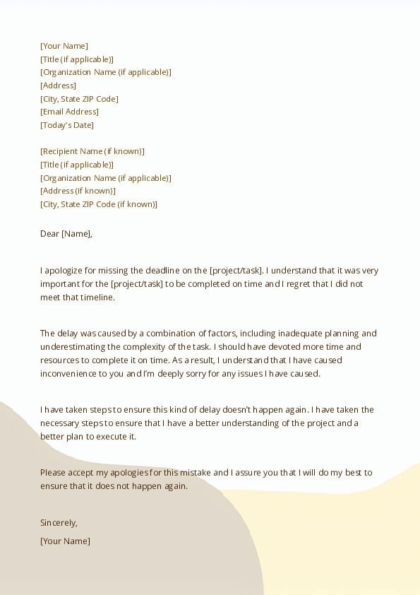 Free Word Template Apologize For A Missed Deadline Letter Template