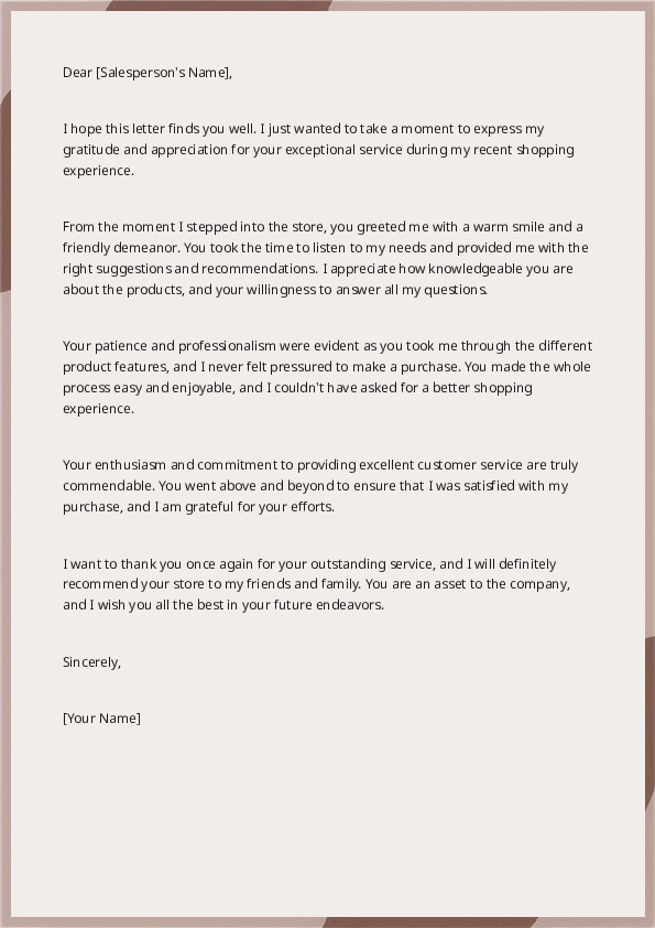 Free Word Template Compliment Or Praise A Salesperson Or A Sales Staff