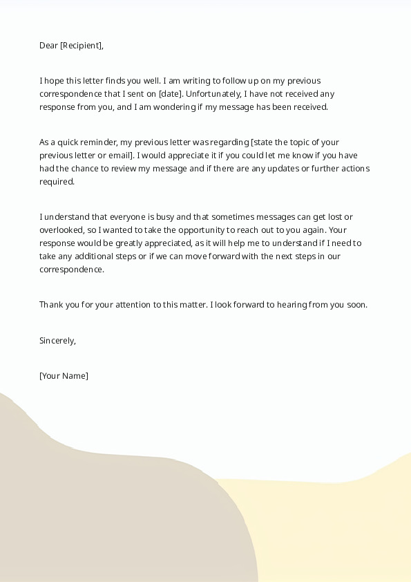 Free Word Template Follow Up After Receiving No Response To Earlier
