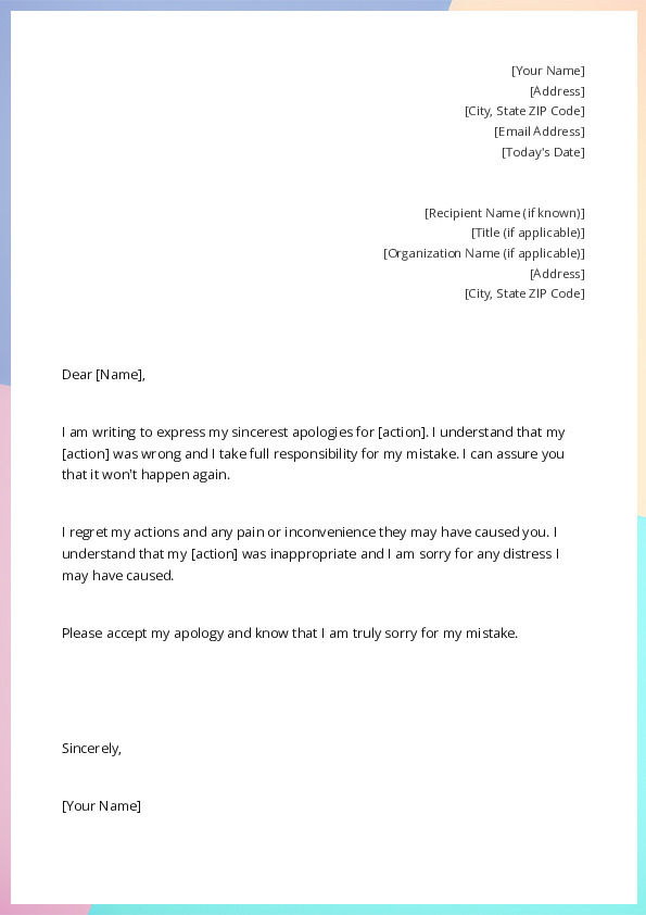 Free Word Template: Apology Letter Template
