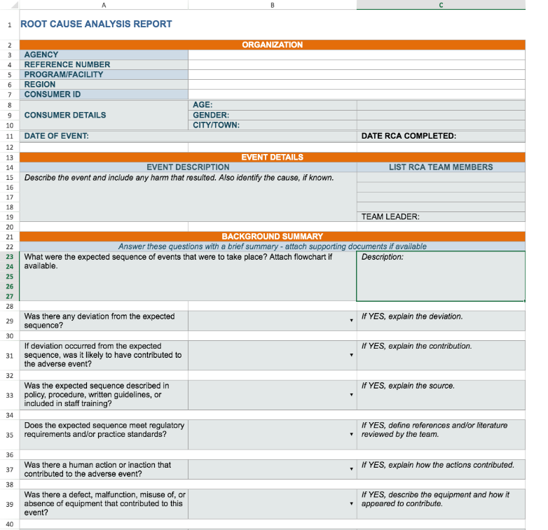 Root Cause Analysis Excel Template Root Cause Analysis Excel Template