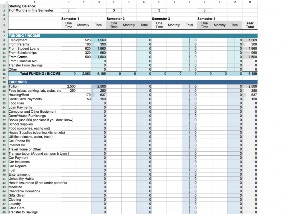 College Student Budget Template Weekly Spreadsheet Mo Vrogue co
