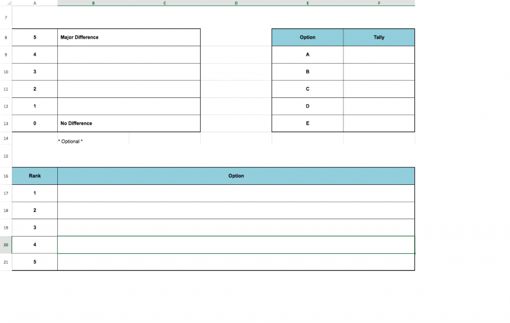 Paired Comparison Analysis Excel Template