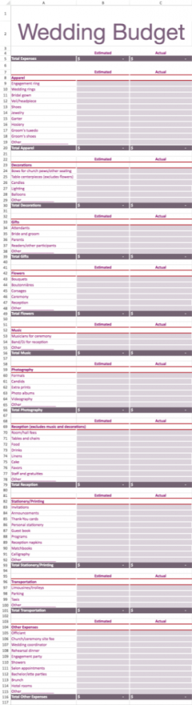 Simple Wedding Budget Planner Excel Template