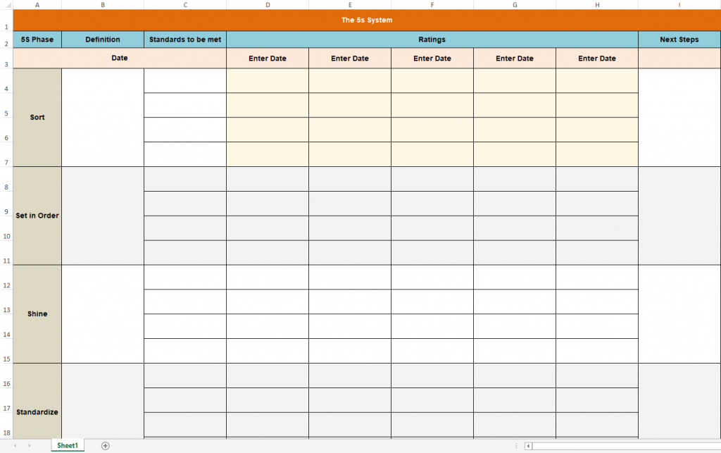 The 5S System Excel Template